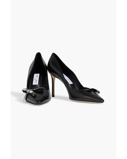 Jimmy Choo Romy 85 Bow-Detailed Leather Pumps in Black | Lyst