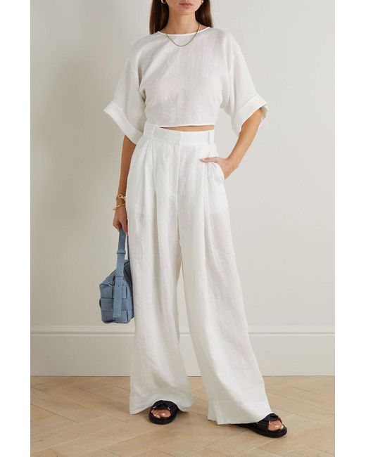Three Graces London Molly Linen Wide-leg Pants in White | Lyst