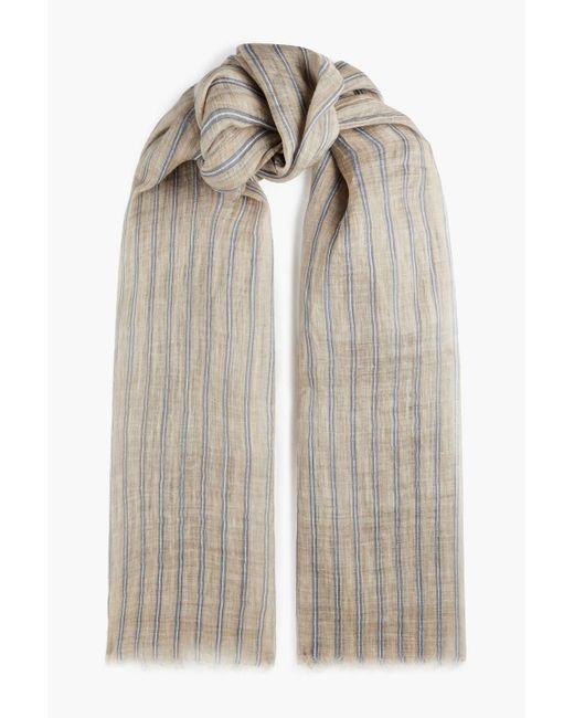 Brunello Cucinelli Frayed Striped Linen gauze Scarf in Natural Lyst UK
