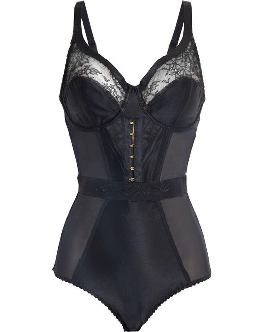 Agent Provocateur Satin Paneled Lace Trimmed Tulle Underwired Bodysuit