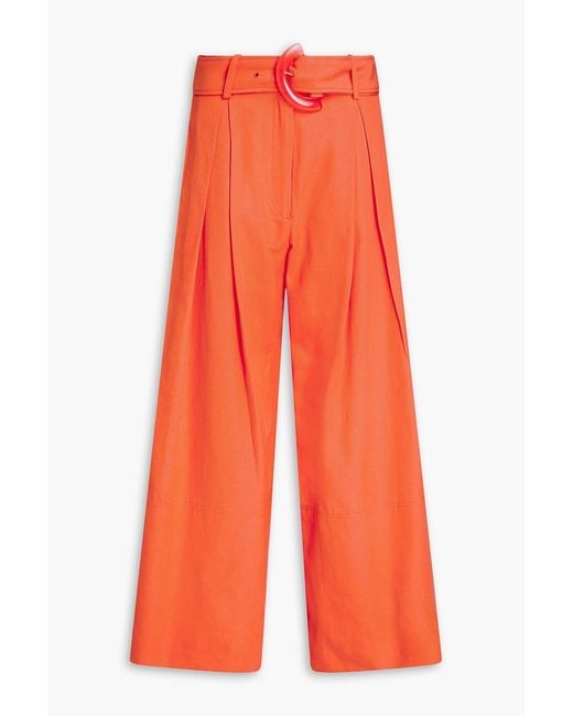 FARM Rio Belted Lyocell And Cotton-blend Wide-leg Pants in Orange | Lyst UK