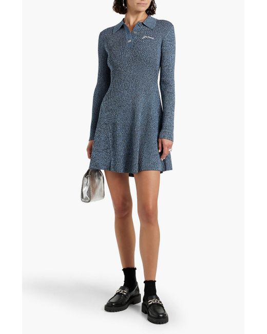 Ganni Marled Ribbed-knit Mini Shirt Dress in Blue | Lyst