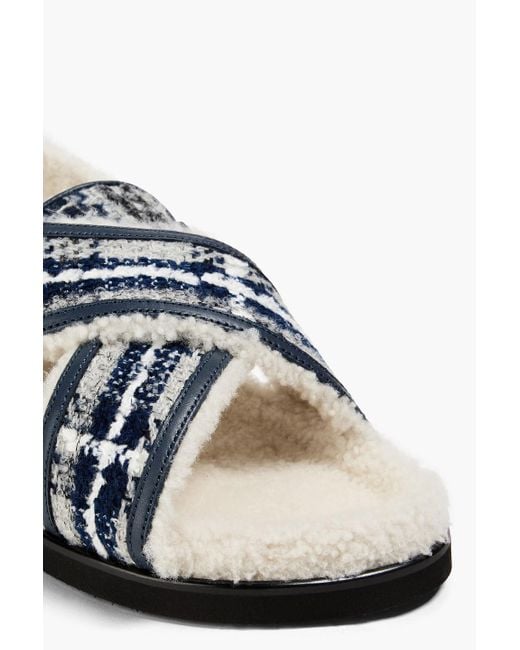 Thom Browne Shearling-Lined Bouclé Slingback Sandals in Blue | Lyst
