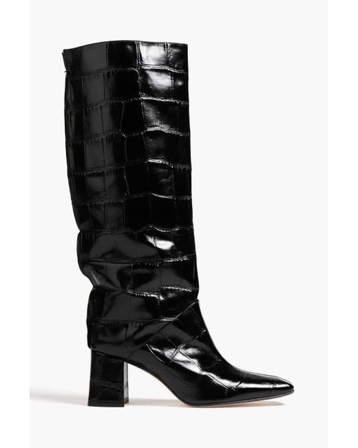 Miista Finola Croc-effect Patent-leather Knee Boots in Black | Lyst