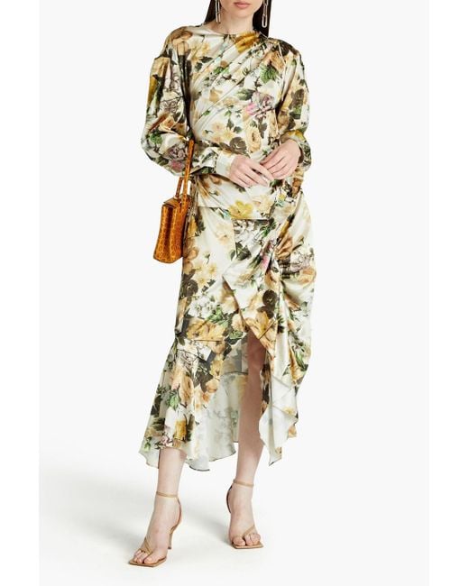 Preen By Thornton Bregazzi Draped Floral-print Satin Midi Dress in ...