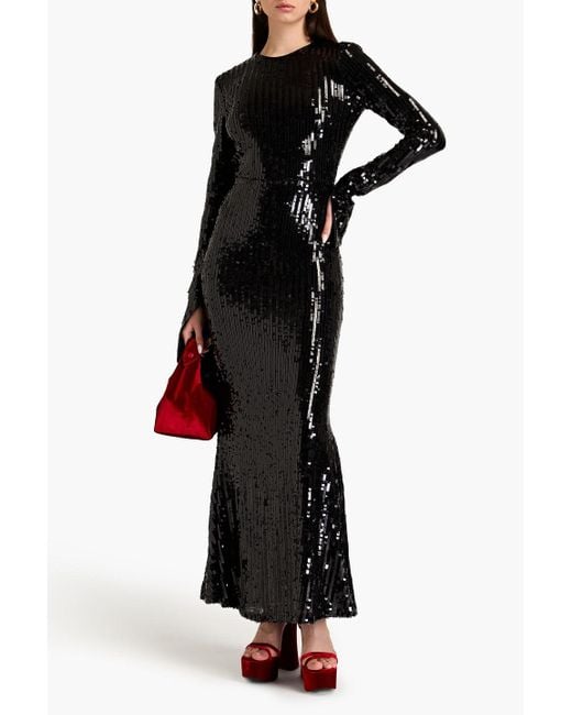 ROTATE BIRGER CHRISTENSEN Sequined Stretch-mesh Maxi Dress in Black | Lyst