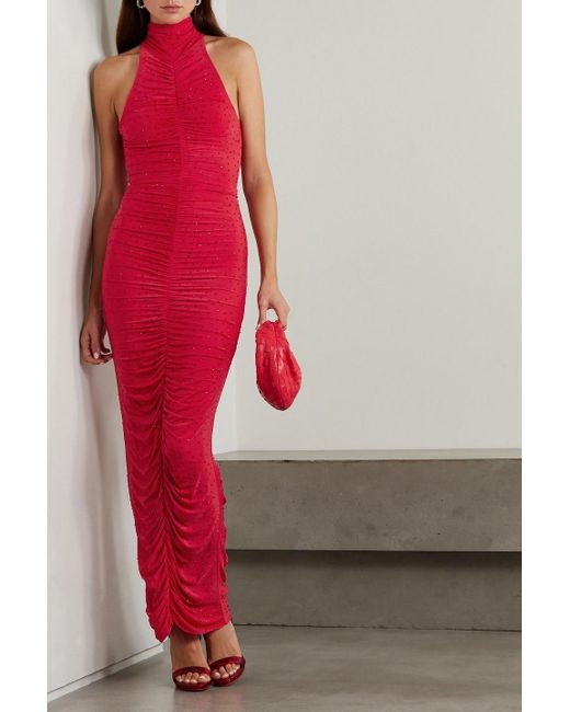 Alex Perry Gabe Crystal-embellished Ruched Stretch-jersey Turtleneck ...