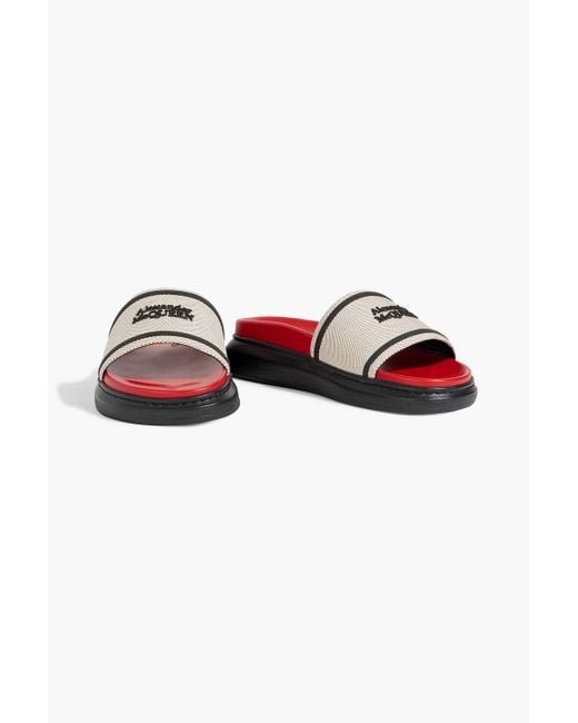 McQueen Hybrid Logo-Embellished Canvas Slides in Natural | Lyst