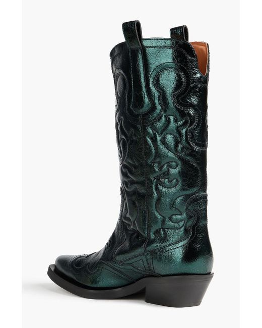 Ganni Metallic Cowboy Boots in Green | Lyst UK