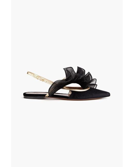 Zimmermann Ruffled Plissé-organza And Velvet Slingback Point-toe Flats ...