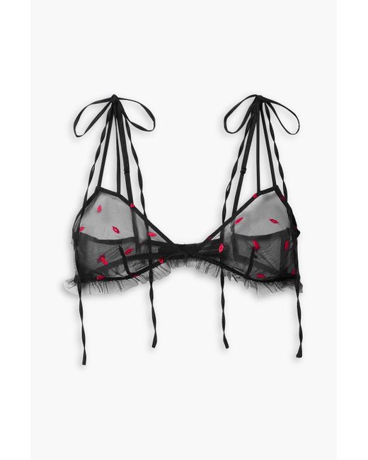 Kiki de Montparnasse Bisou Ruffled Embroidered Tulle Soft-cup Bra in ...