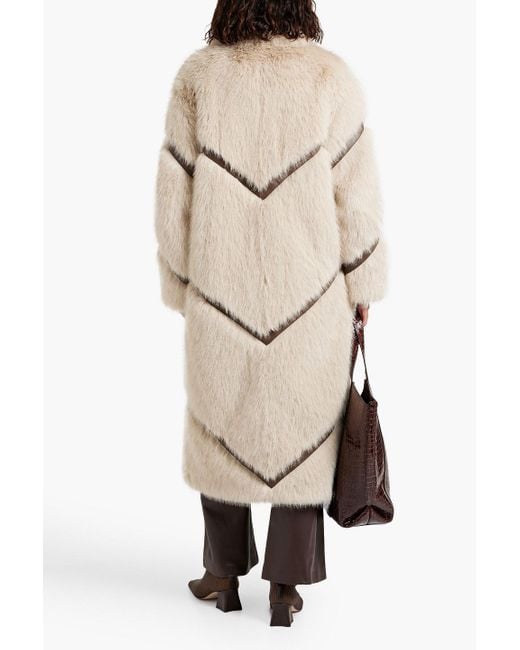 Stand Studio Everleigh Faux Leather-trimmed Faux Fur Coat in Natural | Lyst