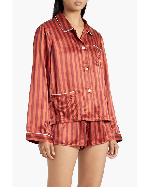Morgan Lane Ruthie Corey Striped Satin Pajama Set In Red Lyst