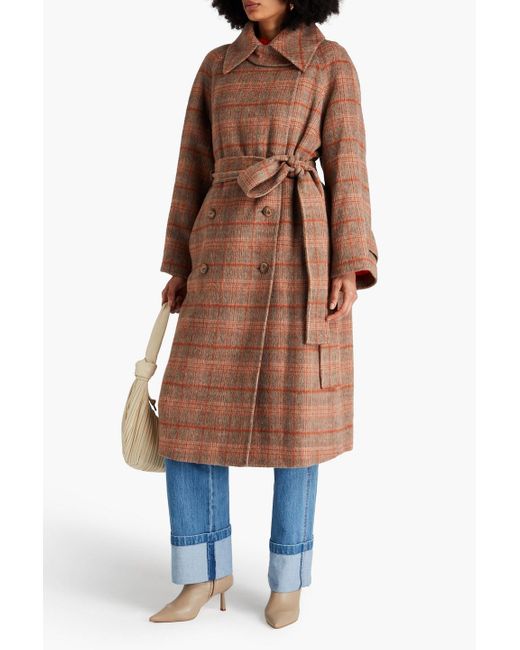 JOSEPH Checked Wool-blend Felt Coat in Brown | Lyst