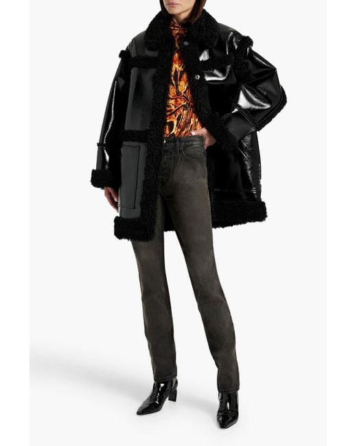 Stand Studio Elsie Teddy Fleece-trimmed Vinyl Coat in Black | Lyst UK