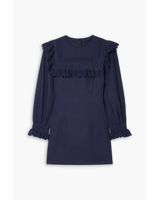 Doen Minore Ruffled Broderie Anglaise-trimmed Ribbed Cotton Mini Dress ...
