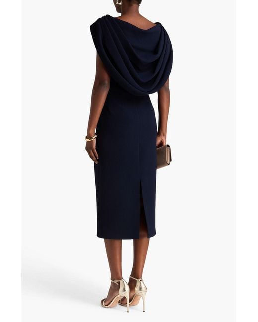 Emilia Wickstead Cape-Effect Textured-Crepe Midi Dress in Blue | Lyst UK