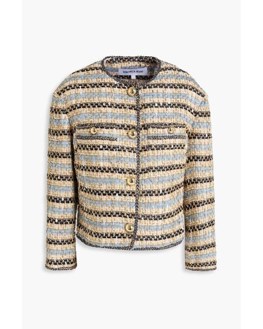 Veronica Beard Sumira Striped Metallic Tweed Jacket in White | Lyst UK