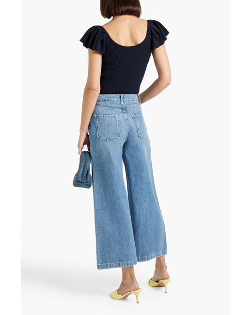 Autumn Cashmere Ruffled Ribbed-knit Top in Blue | Lyst