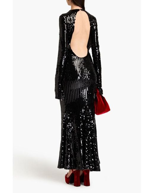 ROTATE BIRGER CHRISTENSEN Sequined Stretch-mesh Maxi Dress in Black | Lyst