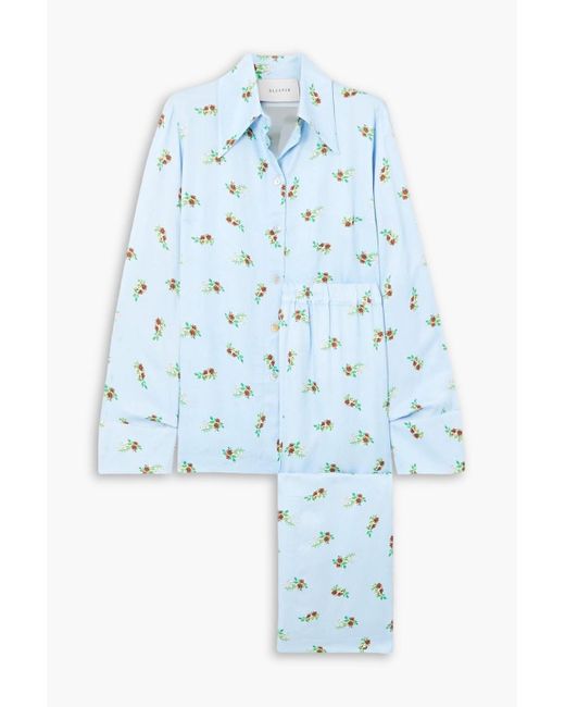 Sleeper Floral-print Satin Pajama Set in Blue | Lyst UK