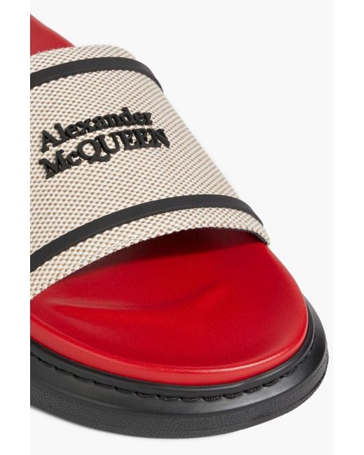 McQueen Hybrid Logo-Embellished Canvas Slides in Natural | Lyst
