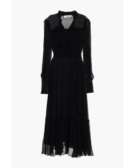 Diane Von Furstenberg Wrap Effect Ruffle Trimmed Crepon Midi Dress In
