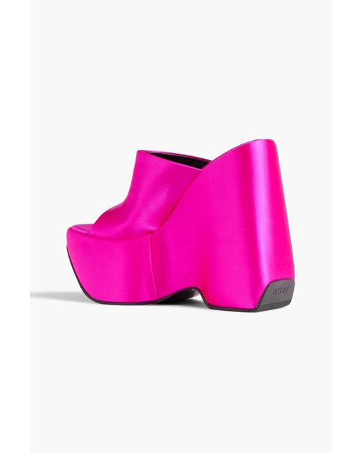Versace Satin Wedge Platform Mules in Pink | Lyst