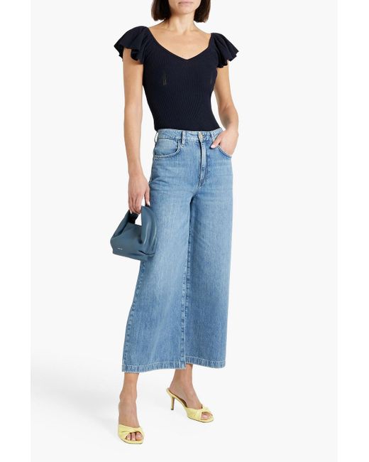 Autumn Cashmere Ruffled Ribbed-knit Top in Blue | Lyst