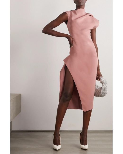 Maticevski Rejoice Asymmetric Draped Crepe Midi Dress in Pink | Lyst