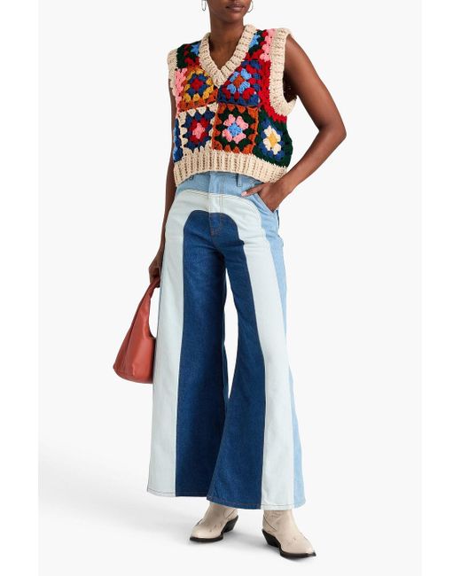 FARM Rio Patchwork-effect High-rise Wide-leg Jeans in Blue | Lyst UK