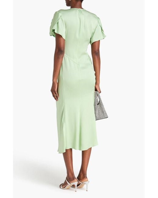 Victoria Beckham Gathered Satin-Crepe Midi Dress in Green | Lyst UK