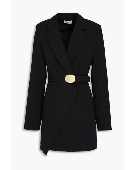 Nicholas Mackenzie Belted Crepe Mini Dress in Black | Lyst