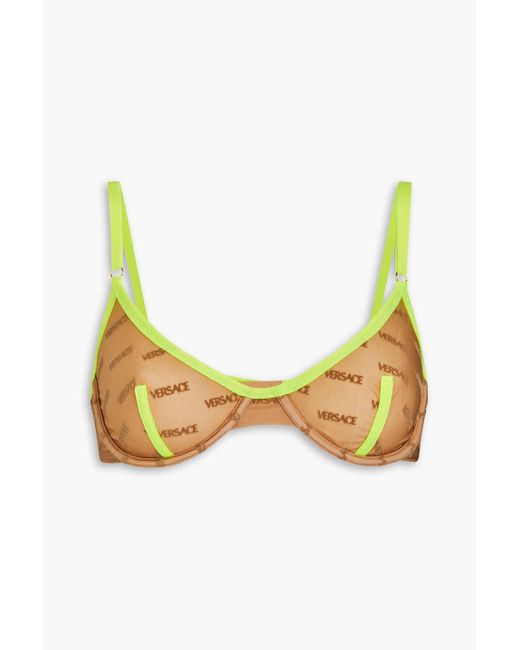 Versace Neon Piped Printed Metallic Stretch-mesh Underwired Bra in ...