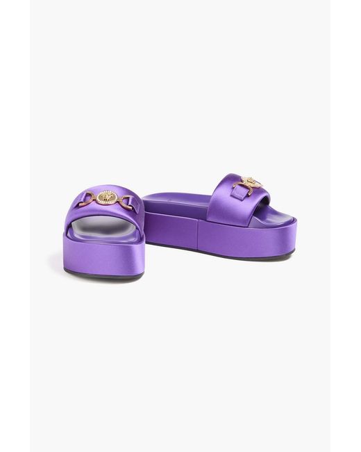 Versace Medusa Biggie Embellished Satin Platform Slides in Purple | Lyst UK