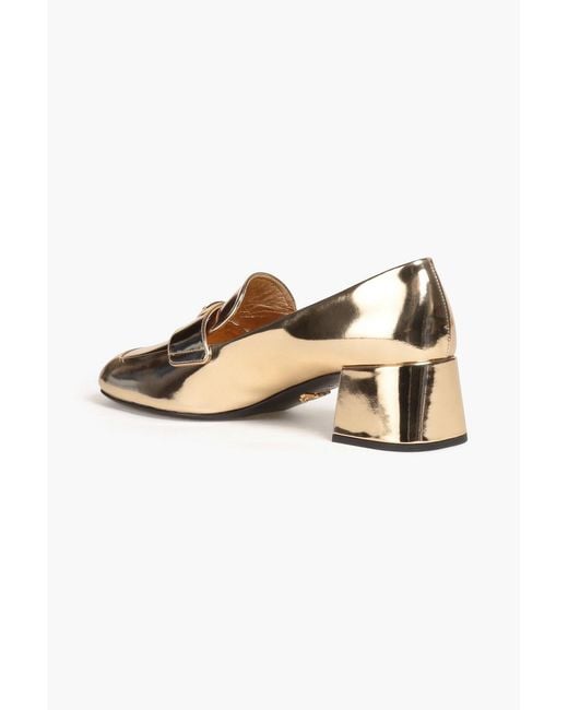 Prada Logo-Embellished Mirrored-Leather Pumps in Metallic | Lyst UK