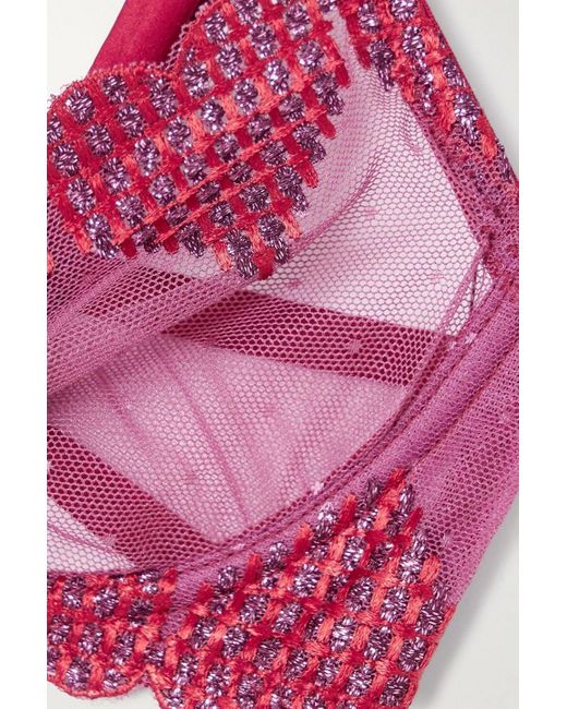 Fleur du Mal Metallic Embroidered Tulle Underwired Soft-cup Bra | Lyst