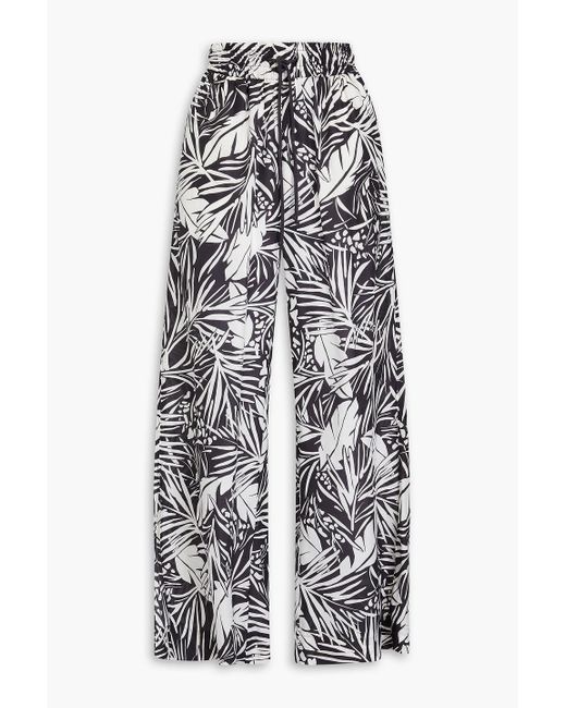 FRAME Printed Cotton And Silk-blend Wide-leg Pants in White | Lyst