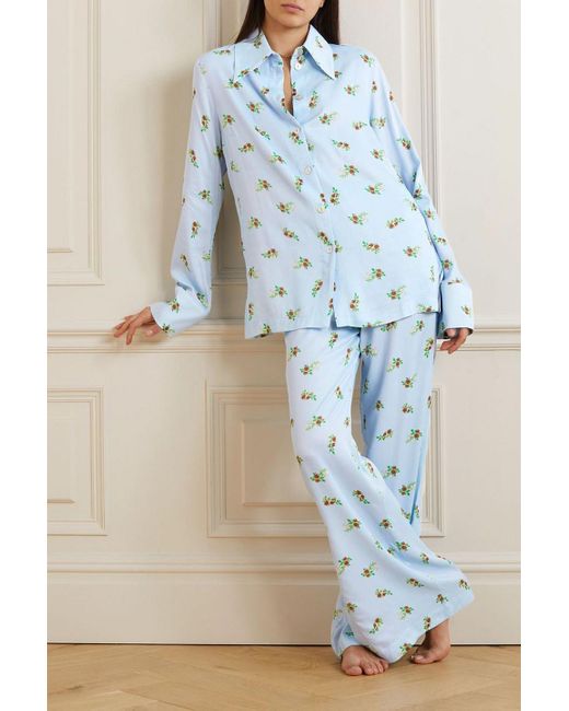 Sleeper Floral-print Satin Pajama Set in Blue | Lyst UK