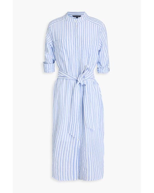Veronica Beard Bianca Belted Striped Cotton-Jacquard Midi Shirt Dress in Blue | Lyst UK