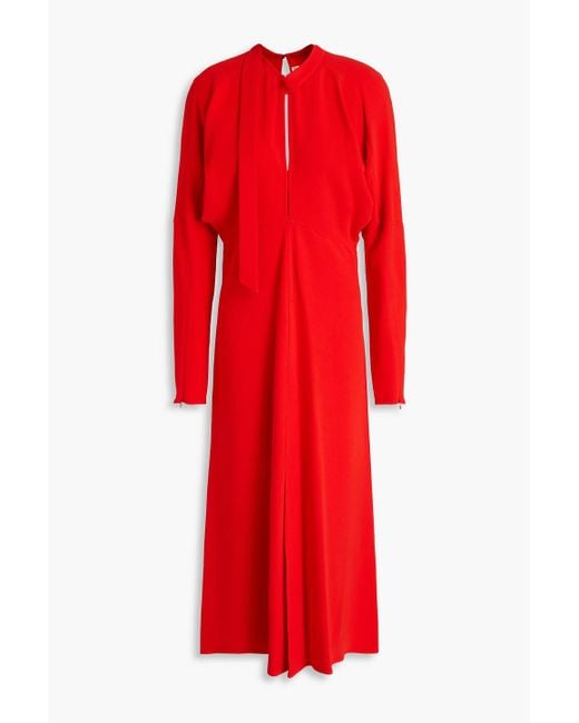 Victoria Beckham Tie-detailed Pleated Crepe Midi Dress in Red | Lyst