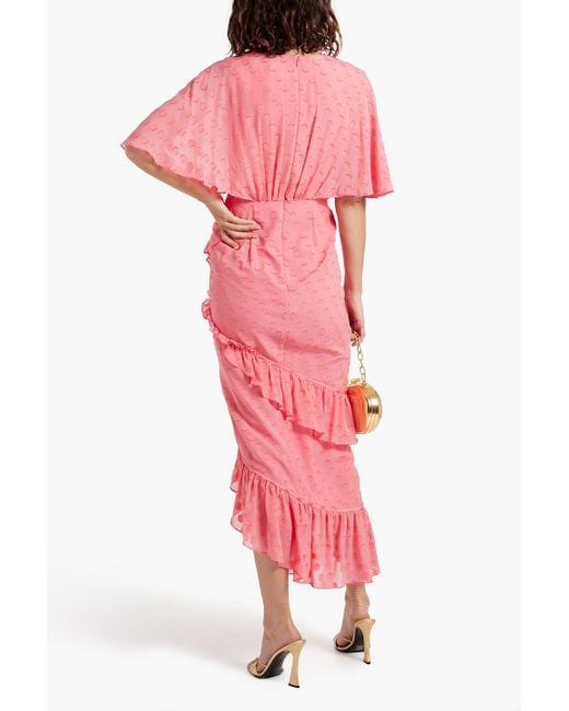 Saloni Rose Wrap-effect Fil Coupé Silk-blend Chiffon Maxi Dress in Pink ...