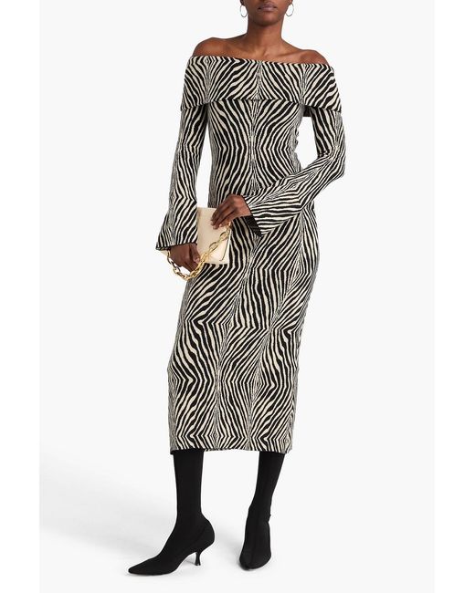 By Malene Birger Bennie Off-The-Shoulder Zebra-Print Tencel-Blend Midi ...