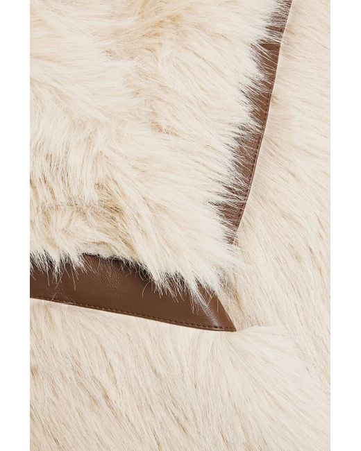 Stand Studio Everleigh Faux Leather-trimmed Faux Fur Coat in Natural | Lyst