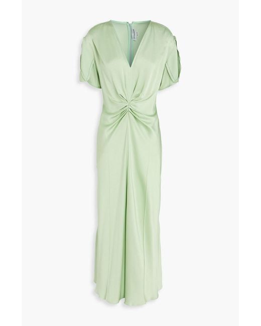 Victoria Beckham Gathered Satin-Crepe Midi Dress in Green | Lyst UK
