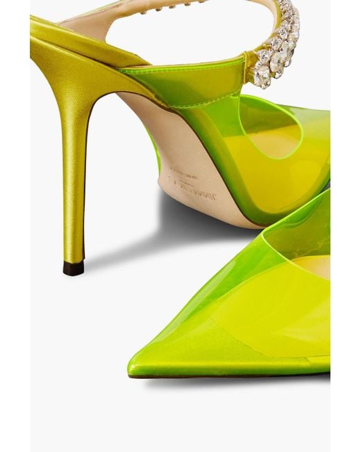Jimmy Choo Bing 100 Crystal-embellished Neon Pvc And Satin Mules in ...