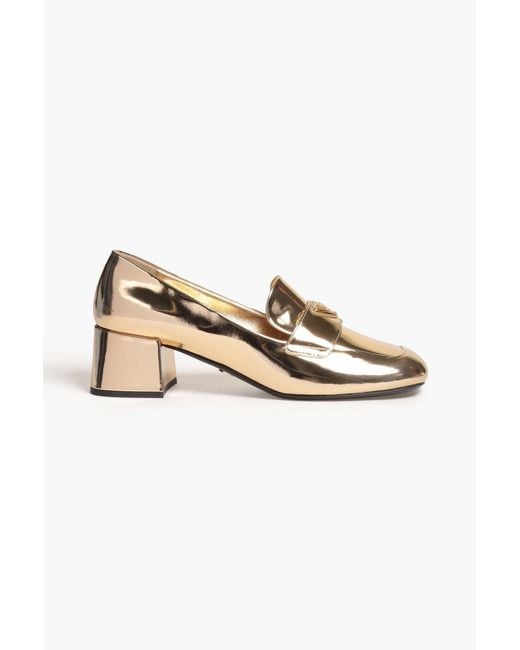 Prada Logo-Embellished Mirrored-Leather Pumps in Metallic | Lyst UK