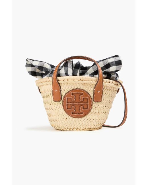 Tory Burch Ella Mini Leather-Trimmed Straw Tote in Natural | Lyst UK