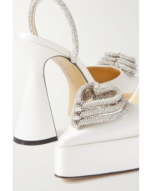 Mach & Mach Triple Heart Crystal-embellished Silk-satin Platform Pumps ...