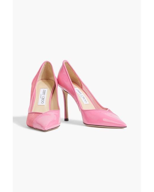 Jimmy Choo Cass 95 Mesh And Patent-leather Pumps in Pink | Lyst